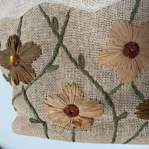 Bags | Beige Floral Embroidered Straw Tote Bag Oversized | Poshmark